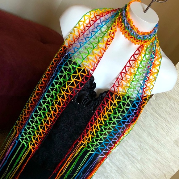 Accessories | 525 Multicolored Rainbow Zigzag Pattern Knit Scarf | Poshmark